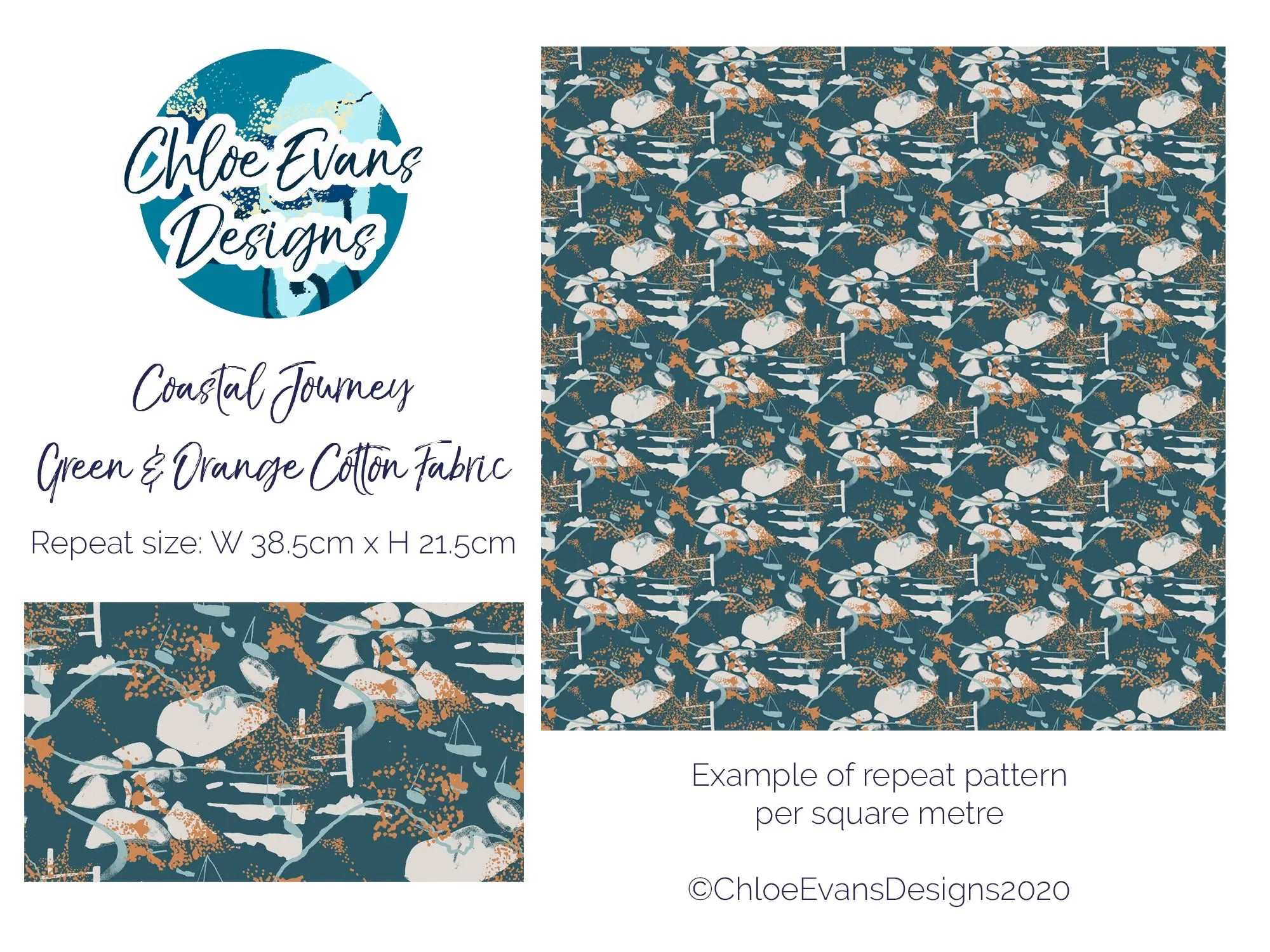 Abstract Coastal Printed Upholstery Fabric By The Metre | Chloe Evans ...